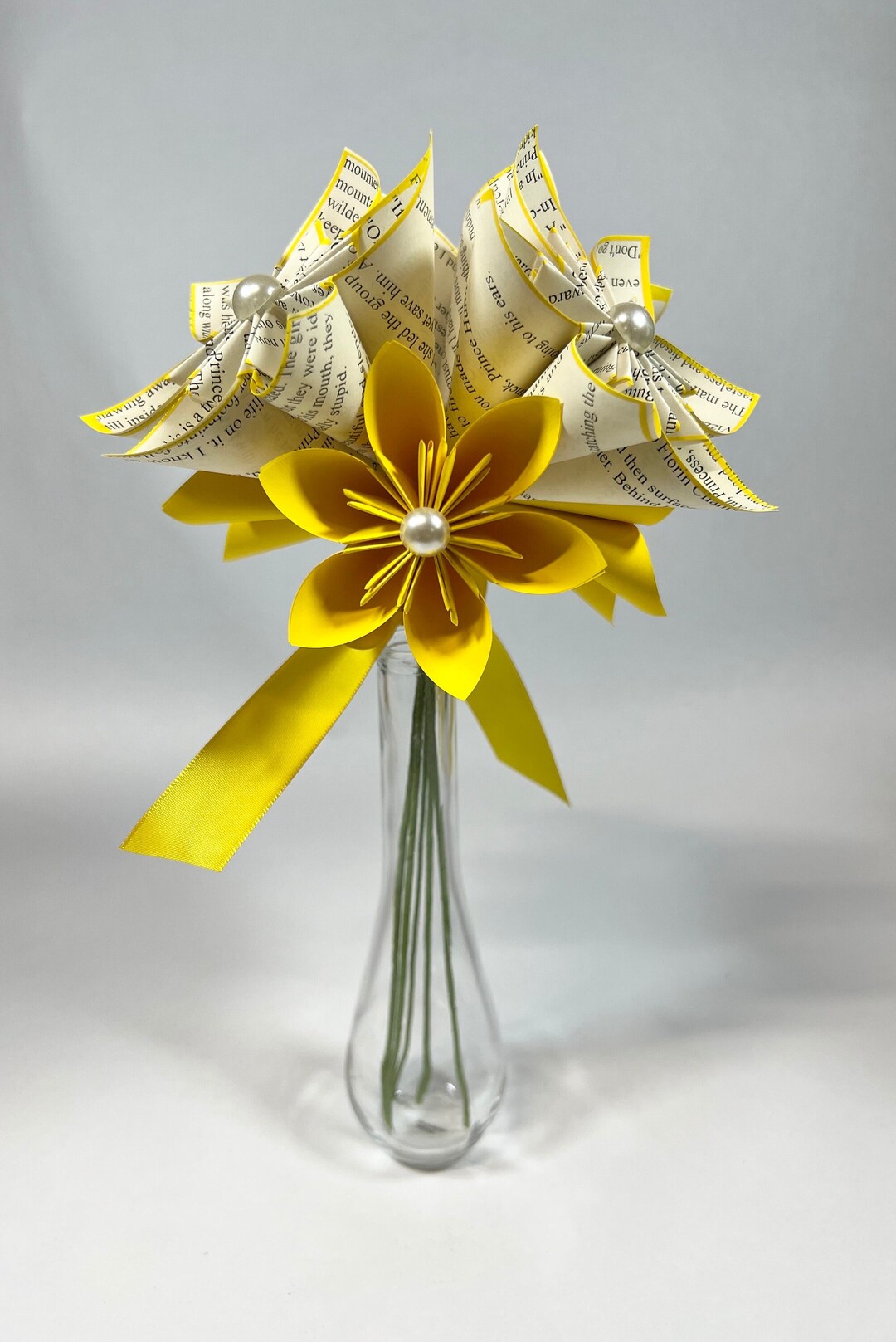 6 Book Paper Flowers- Ready to Ship, Vase Included, One of a Kind ...