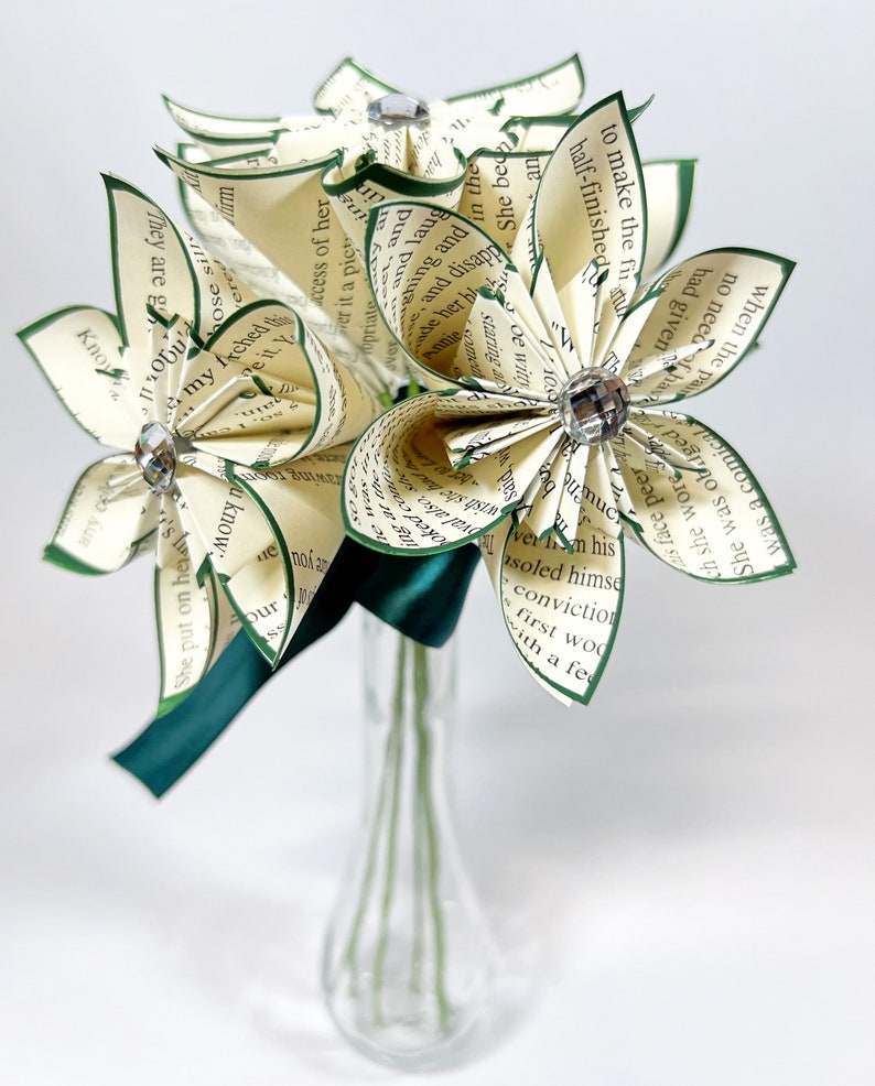 5 Book Paper Flowers- Ready to Ship, Vase Included, One of a Kind ...
