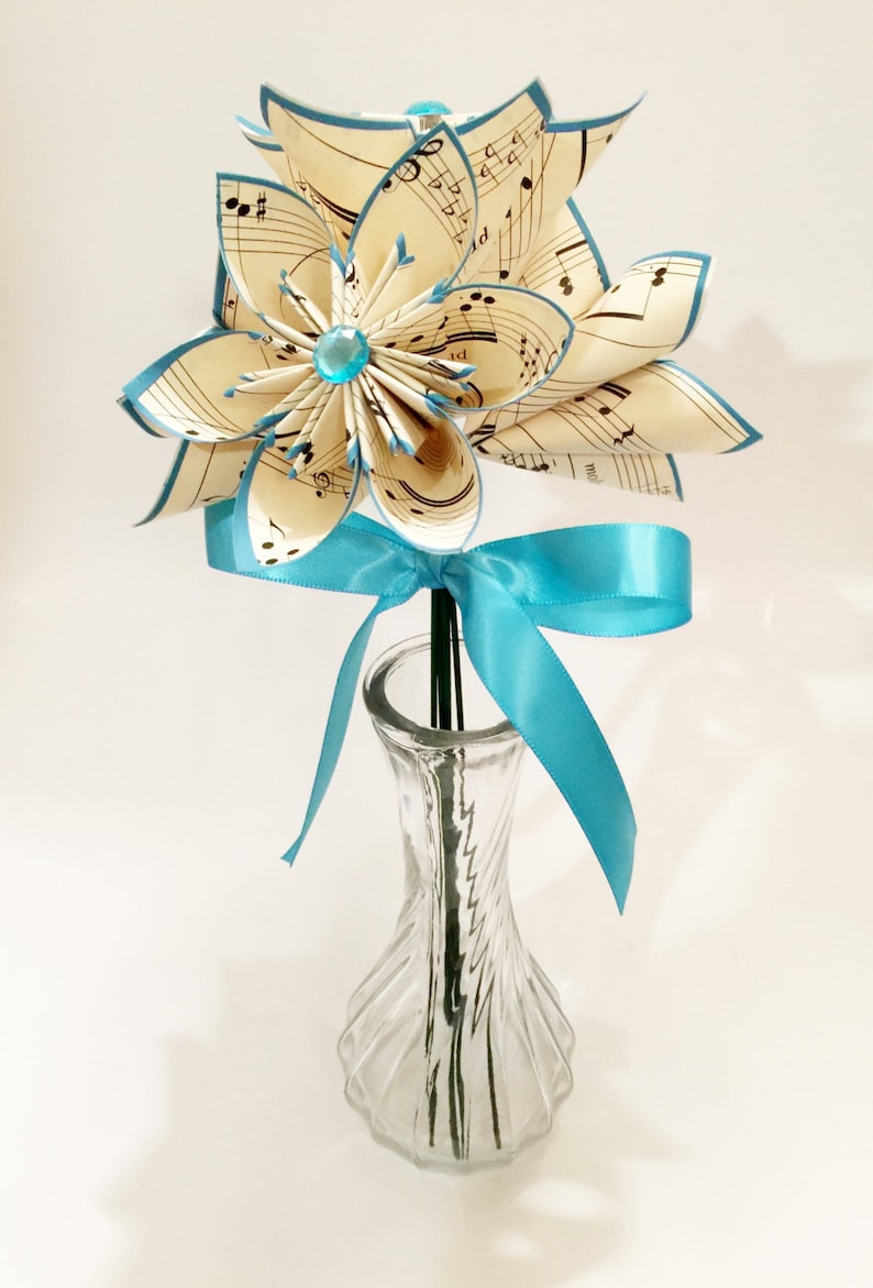 5 Sheet Music Paper Flowers- Vase Included, Ready to Ship, One of a ...