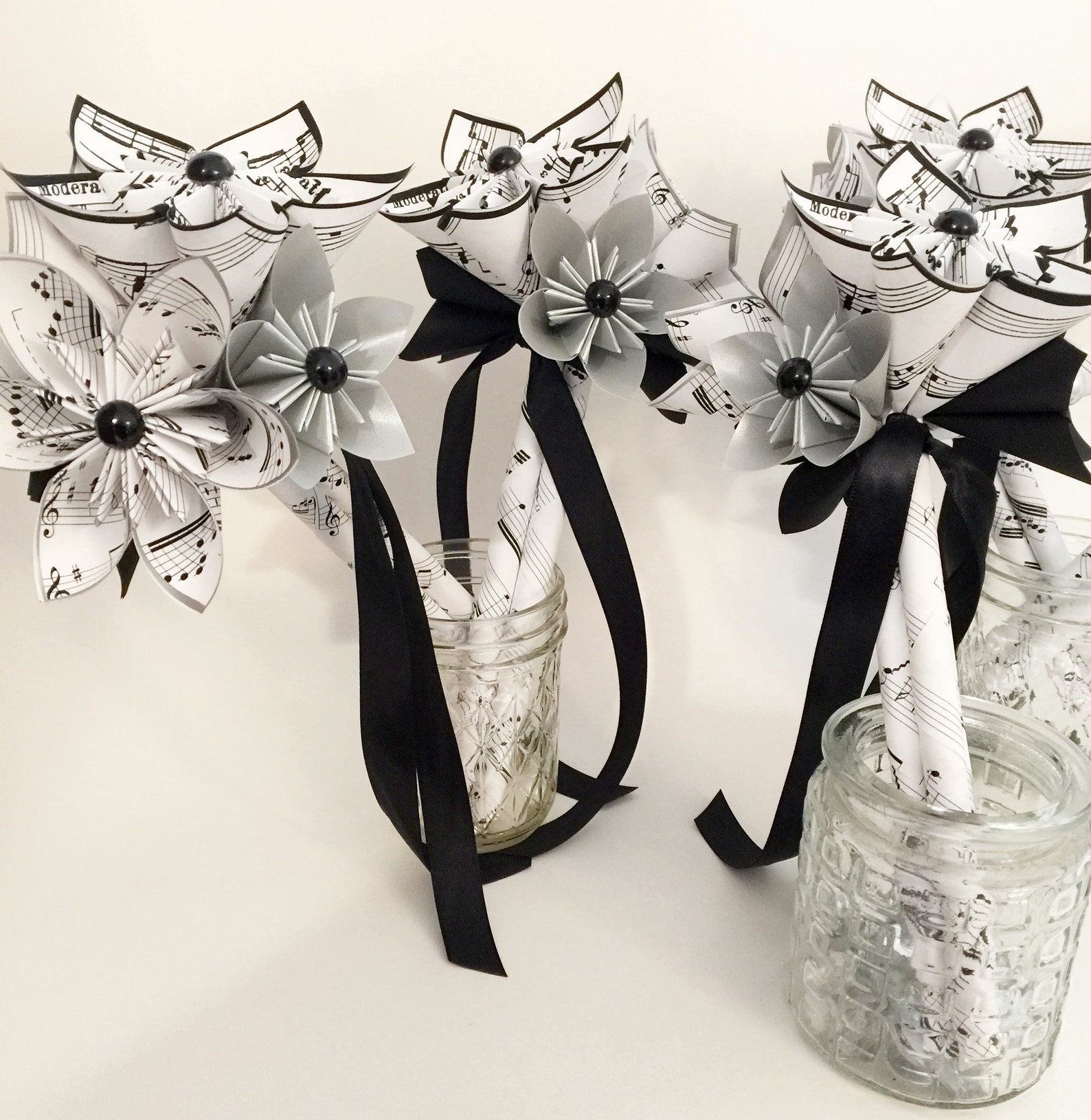 Black White & Silver Wedding Package- Bridal Bouquet, Bridesmaids ...