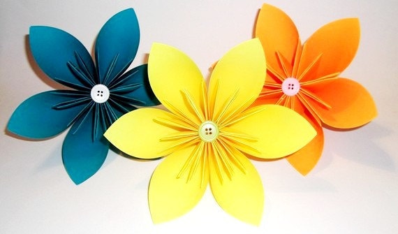 Items similar to 3 Extra Large Handmade Origami Paper Flowers- Wedding ...