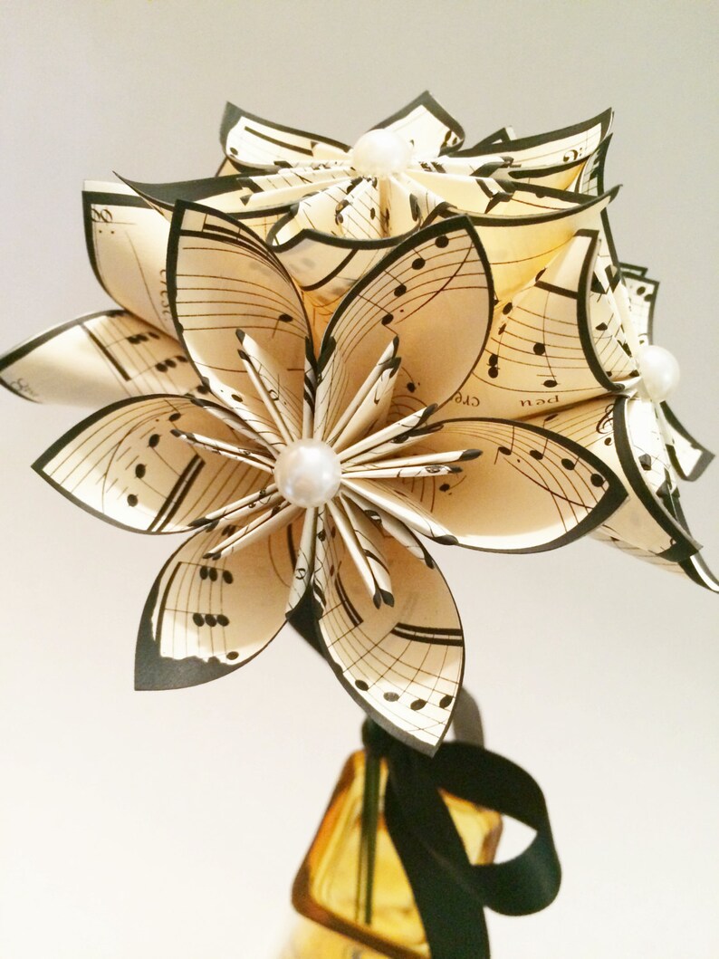 5 Stemmed Sheet Music Paper Flowers Ready to Ship Handmade | Etsy