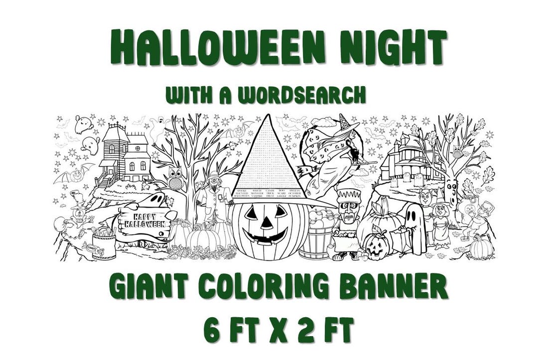 Halloween Coloring Banner- Word Search Fall Activity Page, 24x72 In ...
