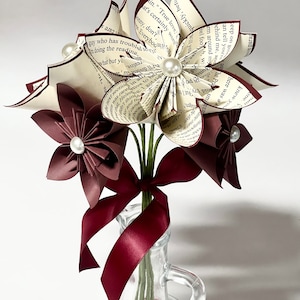 6 Book Paper Flowers- Ready to Ship, Vase Included, One of a Kind ...