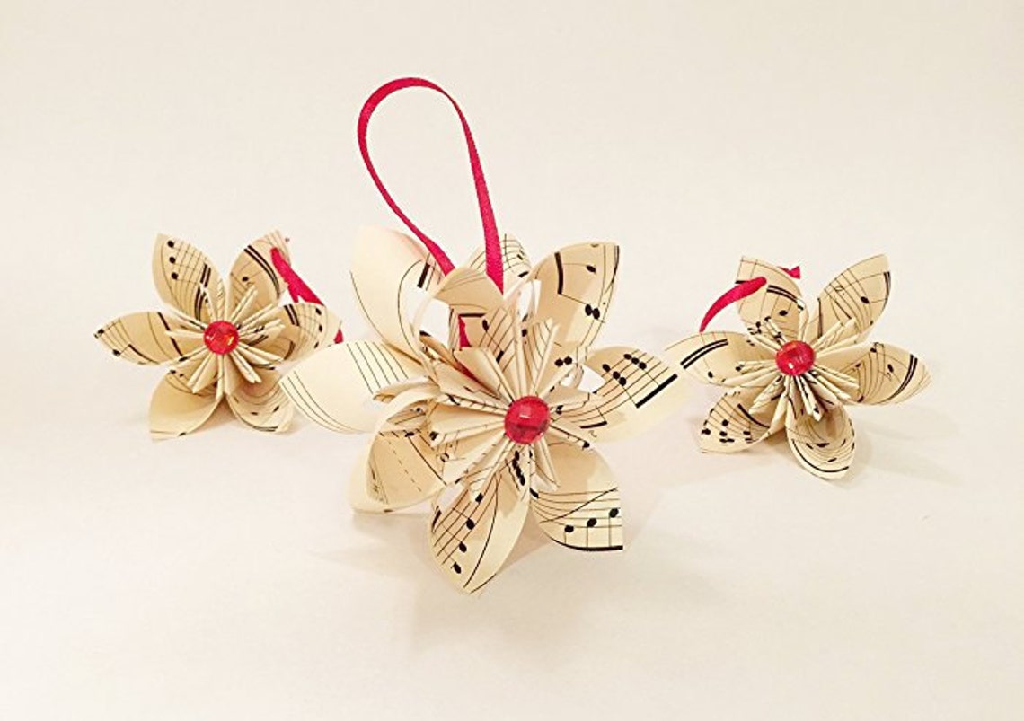 Sheet Music Christmas Ornaments Set of 3 Paper Flowers - Etsy