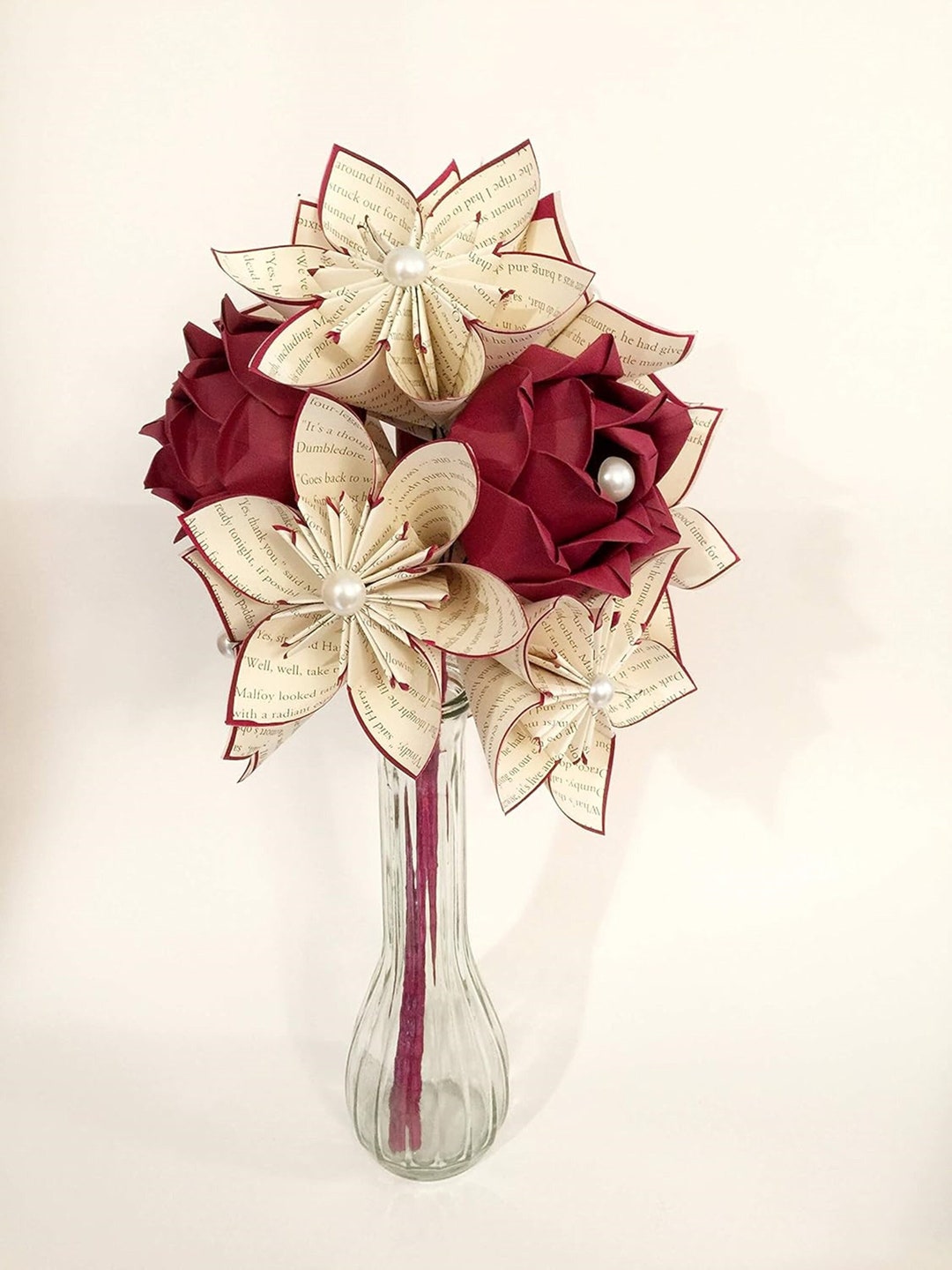 Book Paper Flowers Bouquet- Your Choice of Book & Accent Colors ...