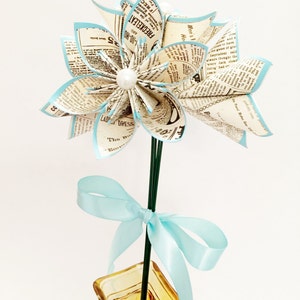 5 Vintage Newspaper Print Paper Flowers- Ready to Ship, Handmade Gift ...