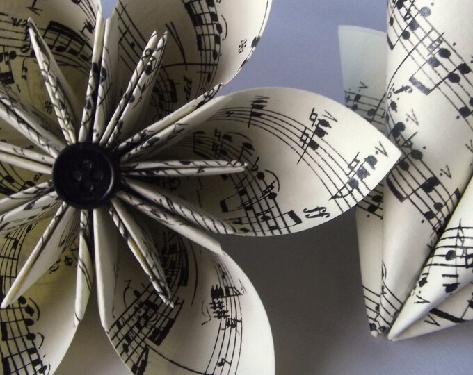 2 Handmade Sheet Music Paper Flowers Large, Origami, Custom, Wedding ...