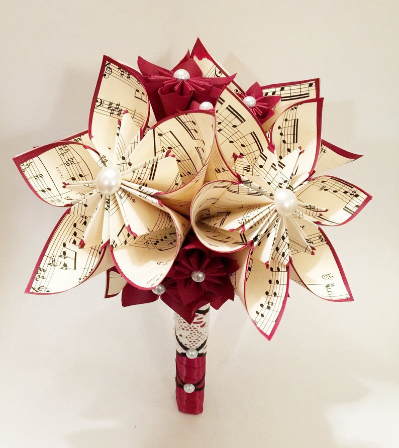 Sheet Music Bridal Bouquet 9 inch 16 flowers Satin & Lace | Etsy