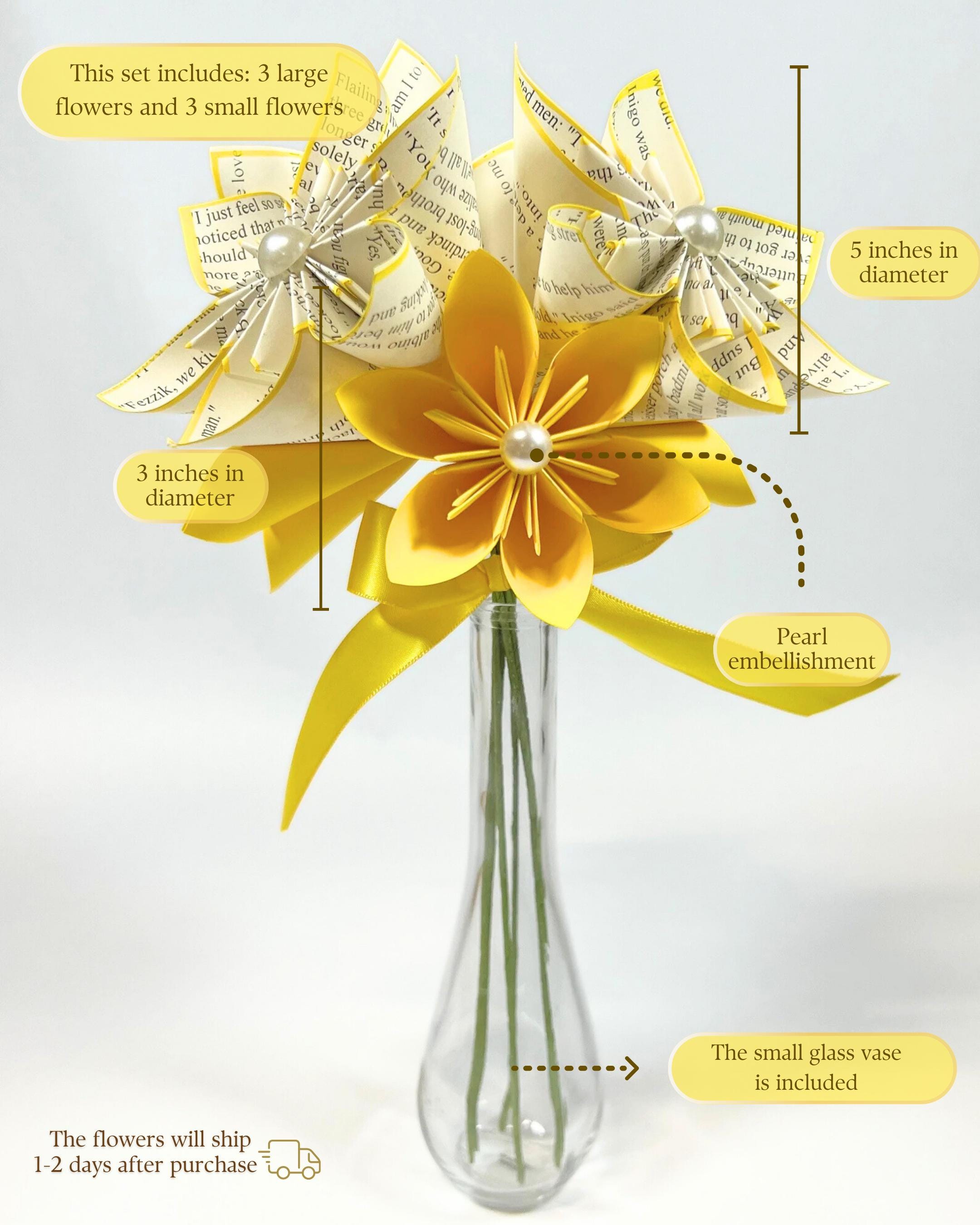 6 Book Paper Flowers- Ready to Ship, Vase Included, One of a Kind ...