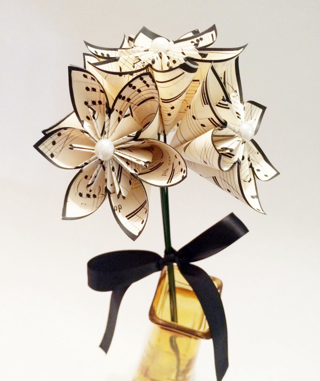 5 Stemmed Sheet Music Paper Flowers- Ready to Ship, Handmade ...