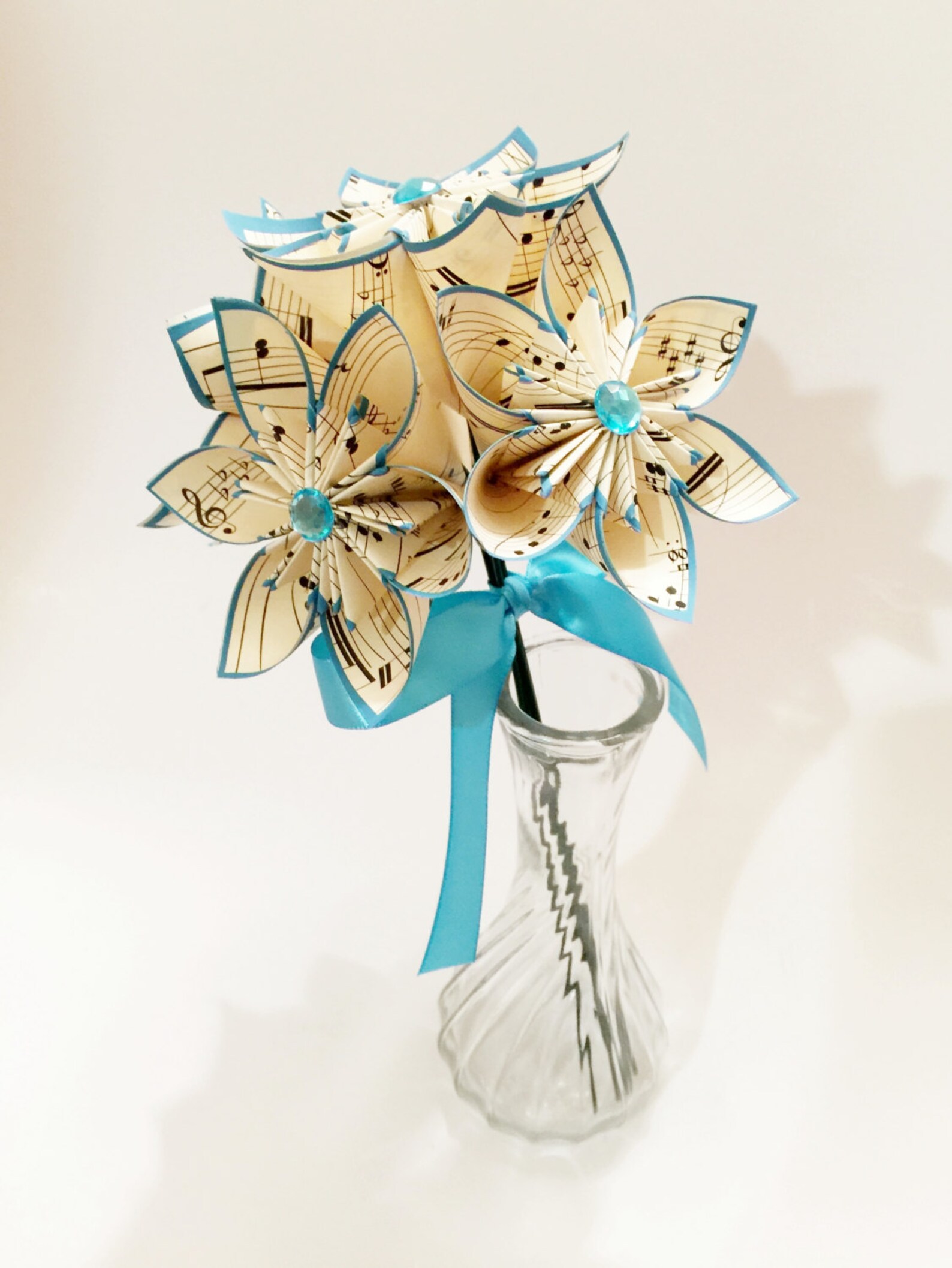 5 Sheet Music Paper Flowers- Vase Included, Ready to Ship, One of a ...