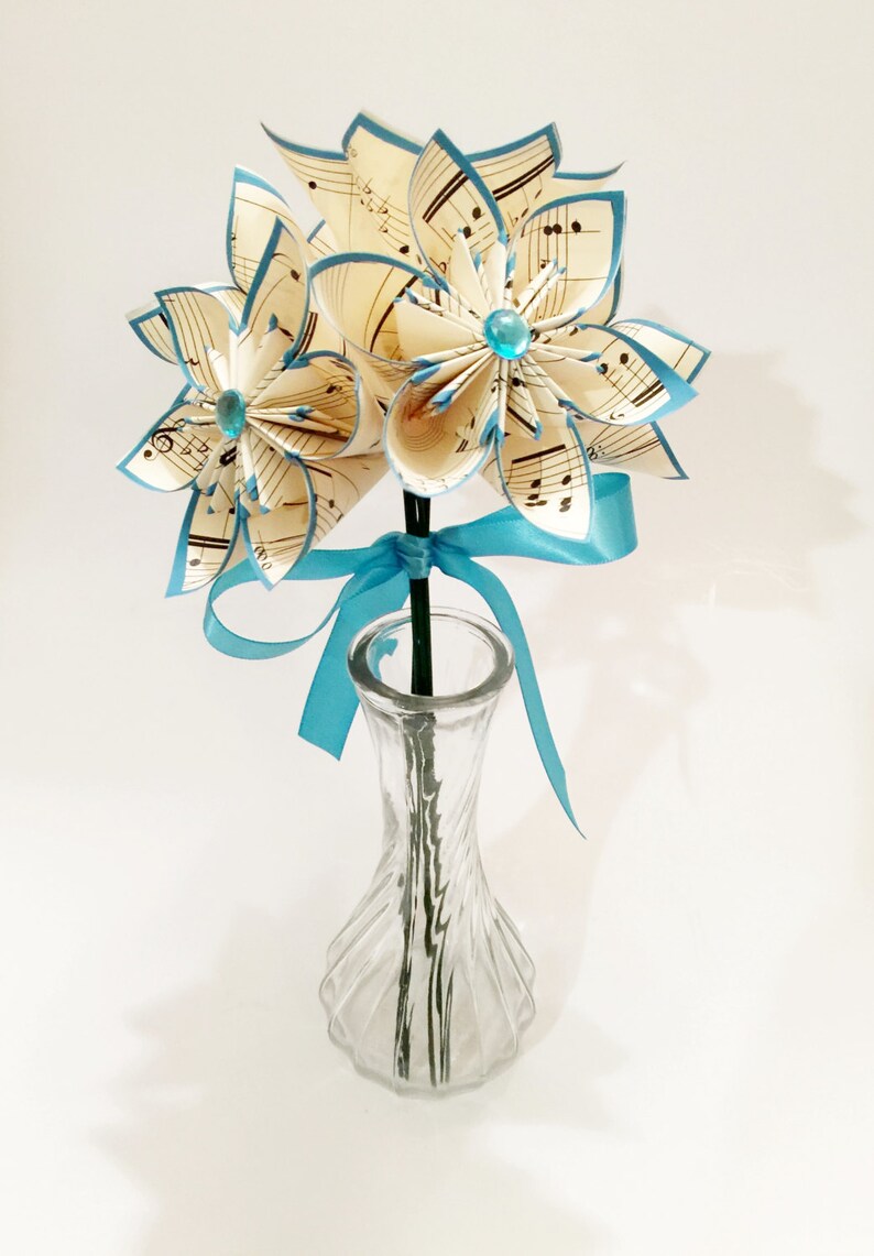 5 Sheet Music Paper Flowers- Vase Included, Ready to Ship, One of a ...