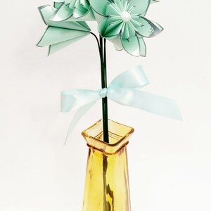 6 Mint & Grey Paper Flowers- Ready to Ship, Handmade Origami ...