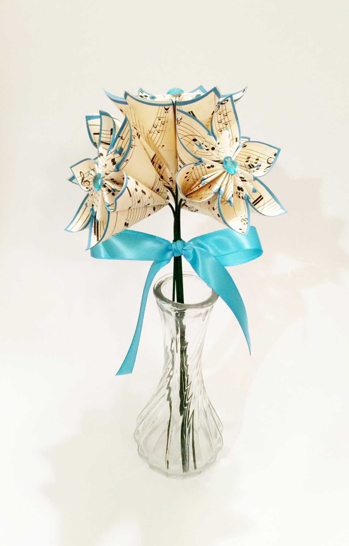 5 Sheet Music Paper Flowers- Vase Included, Ready to Ship, One of a ...