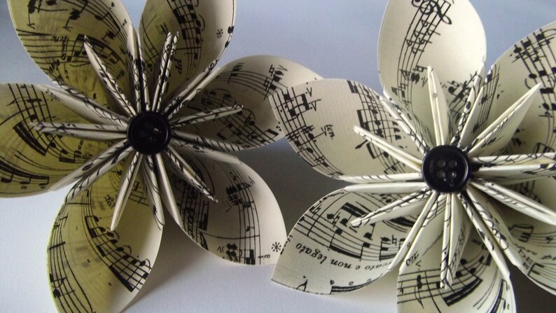 2 Handmade Sheet Music Paper Flowers Large Origami Custom - Etsy