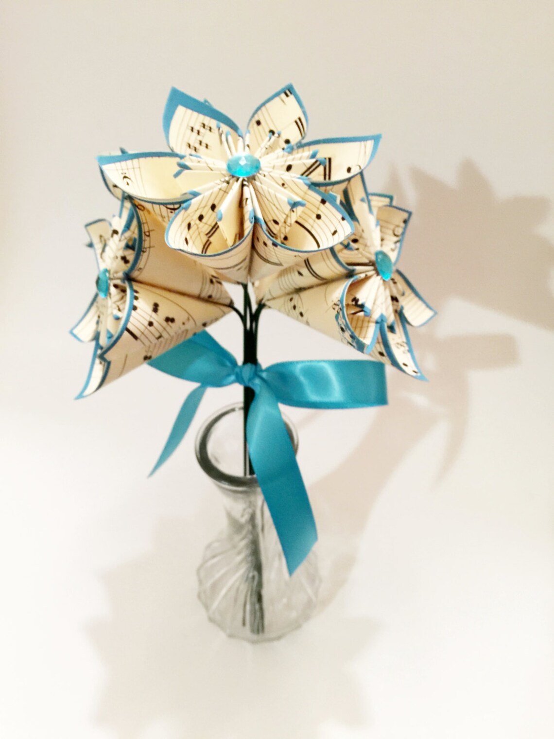 5 Sheet Music Paper Flowers- Vase Included, Ready to Ship, One of a ...