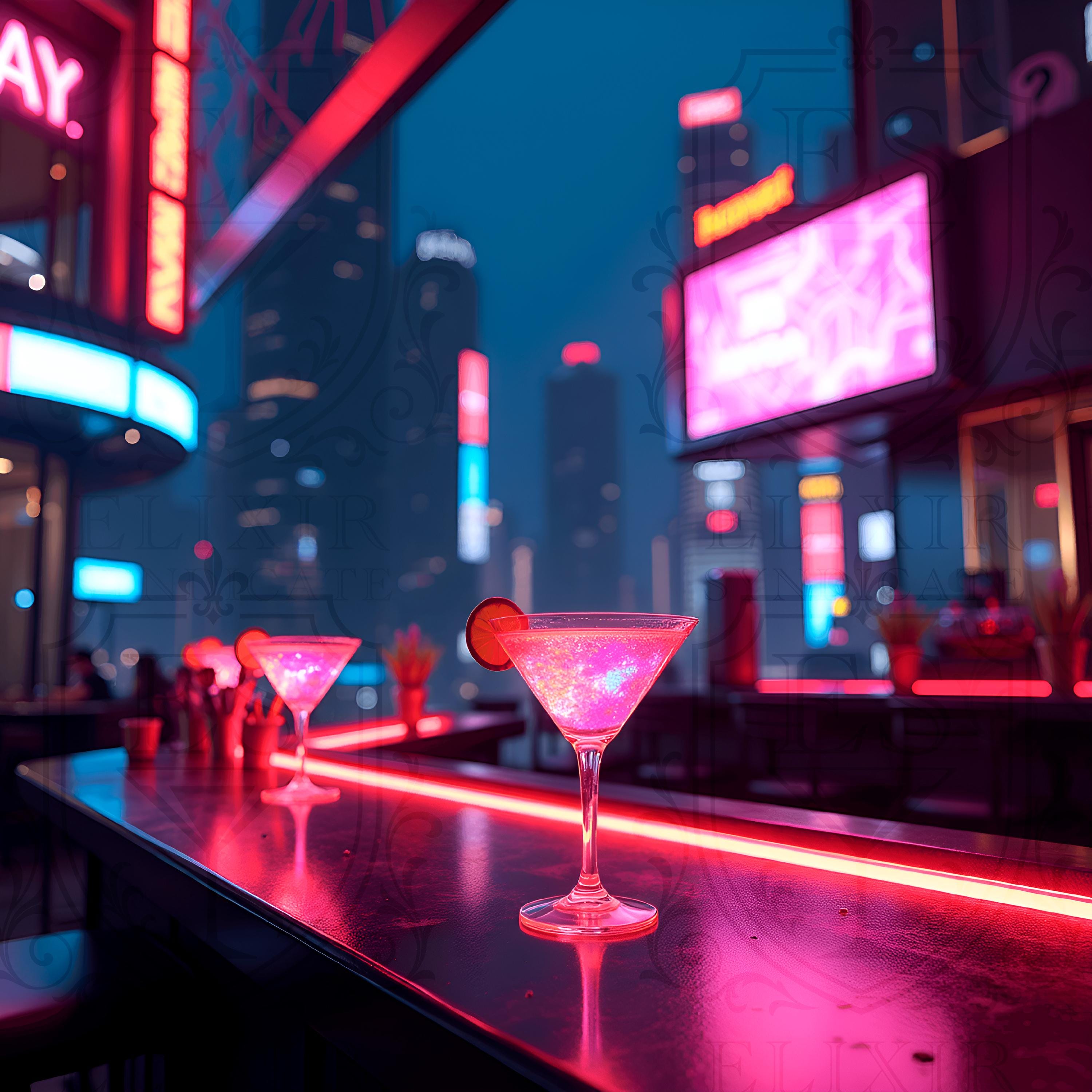 Cyberpunk Martini – Digital Cocktail Poster – Neon Bar Art – Elixir ...