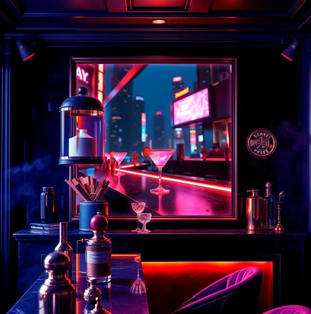 Cyberpunk Martini – Digital Cocktail Poster – Neon Bar Art – Elixir ...