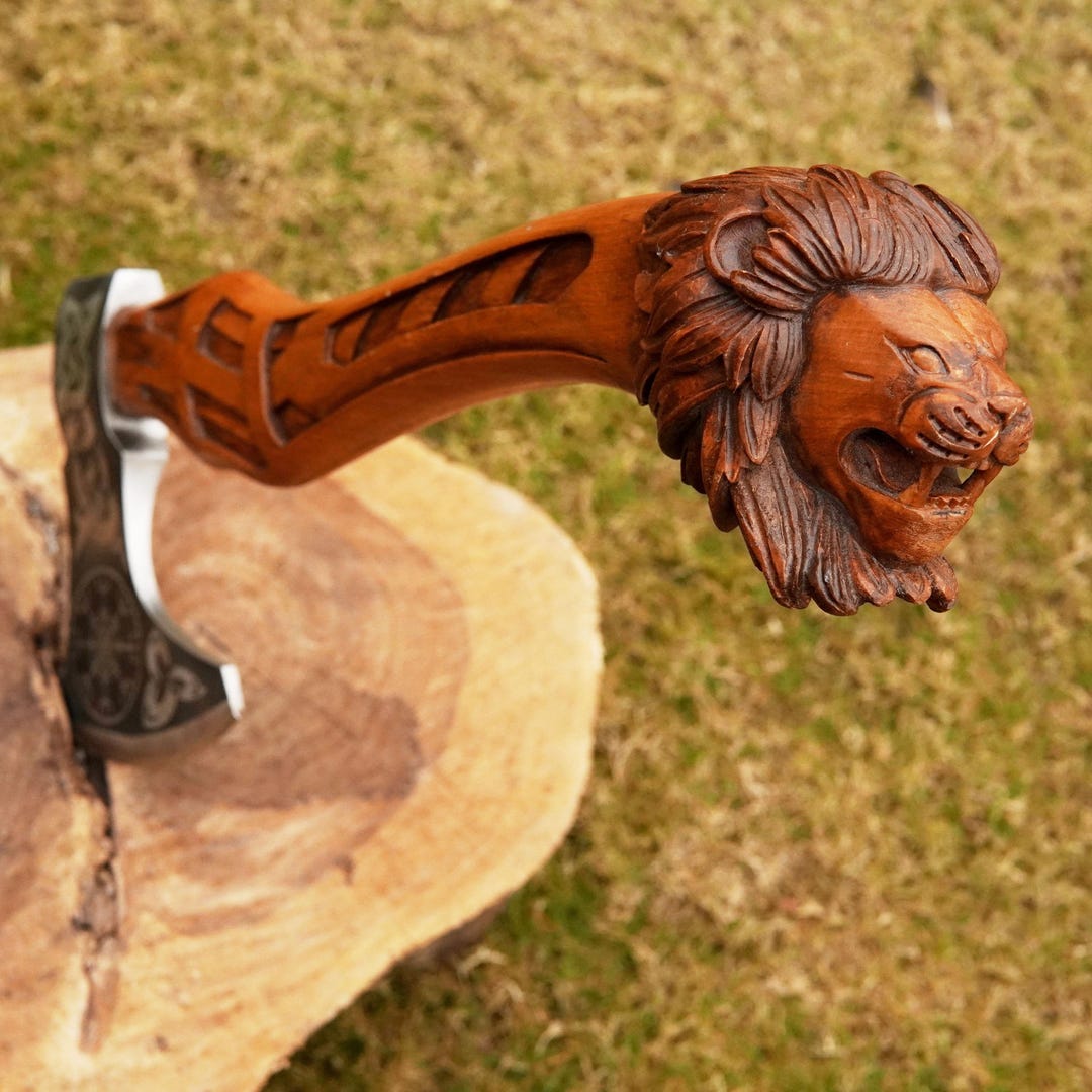 Handcrafted Norse Carbon Steel Lion Head Handle Viking Axe High-quality ...