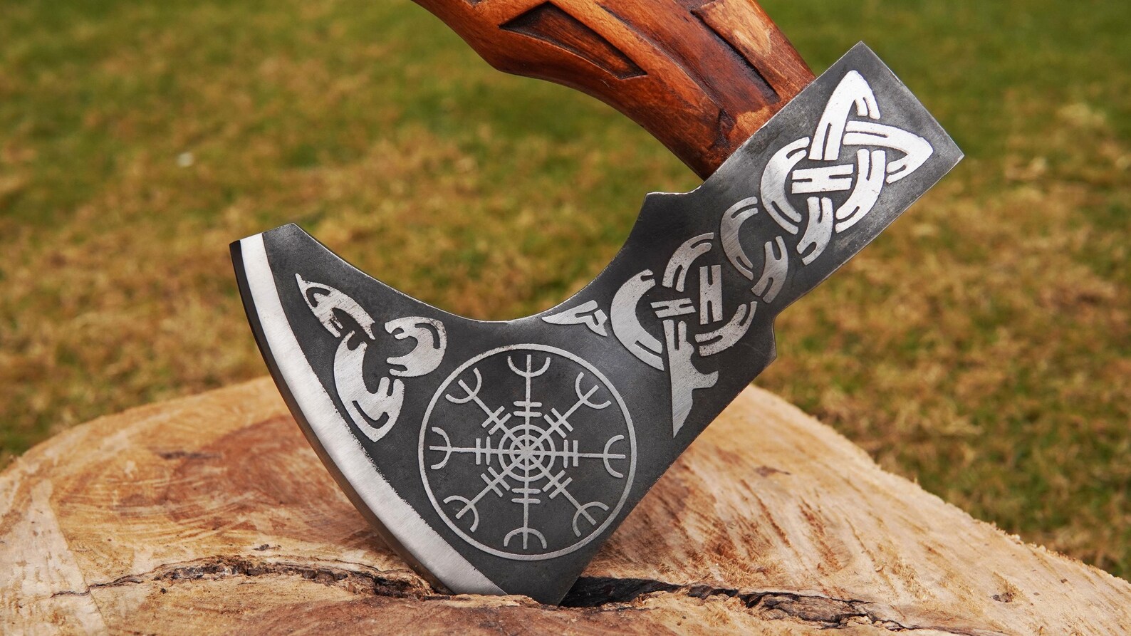 Handcrafted Norse Carbon Steel Lion Head Handle Viking Axe High-quality ...