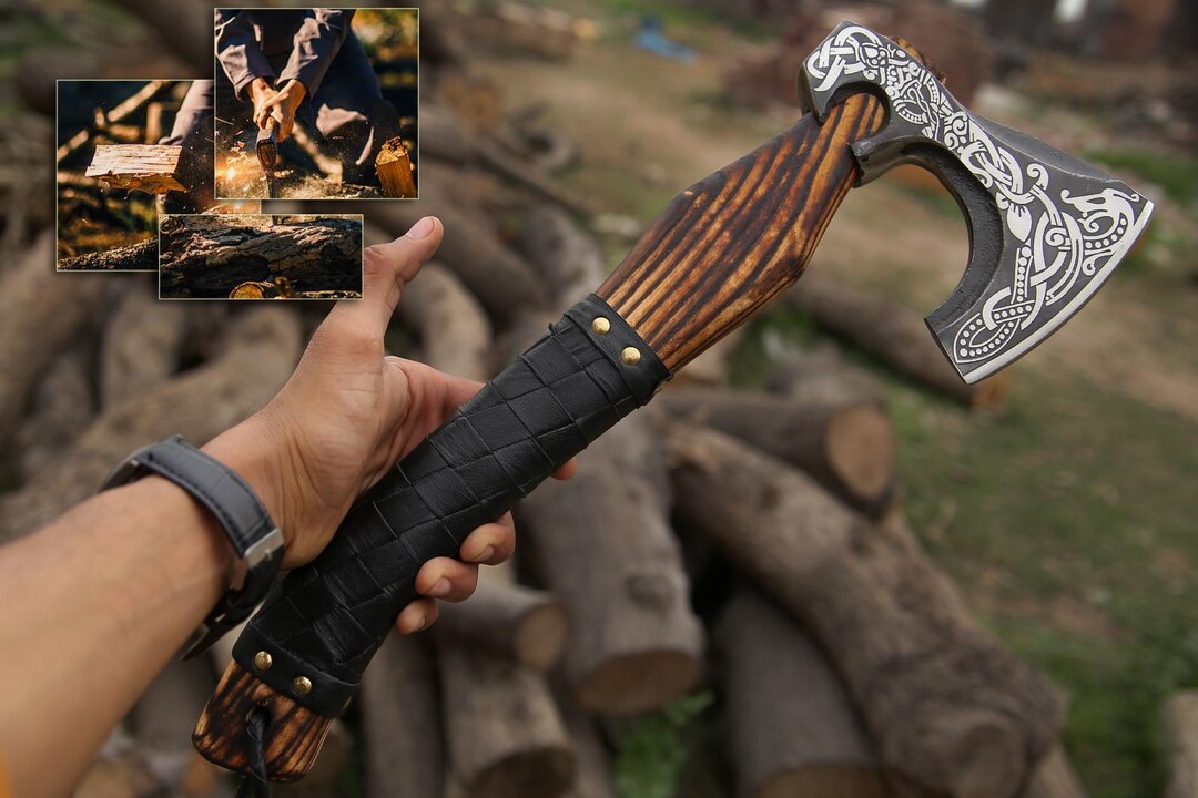 Hand Forged Viking Axe: Rosewood Shaft, Carbon Steel Blade - Etsy