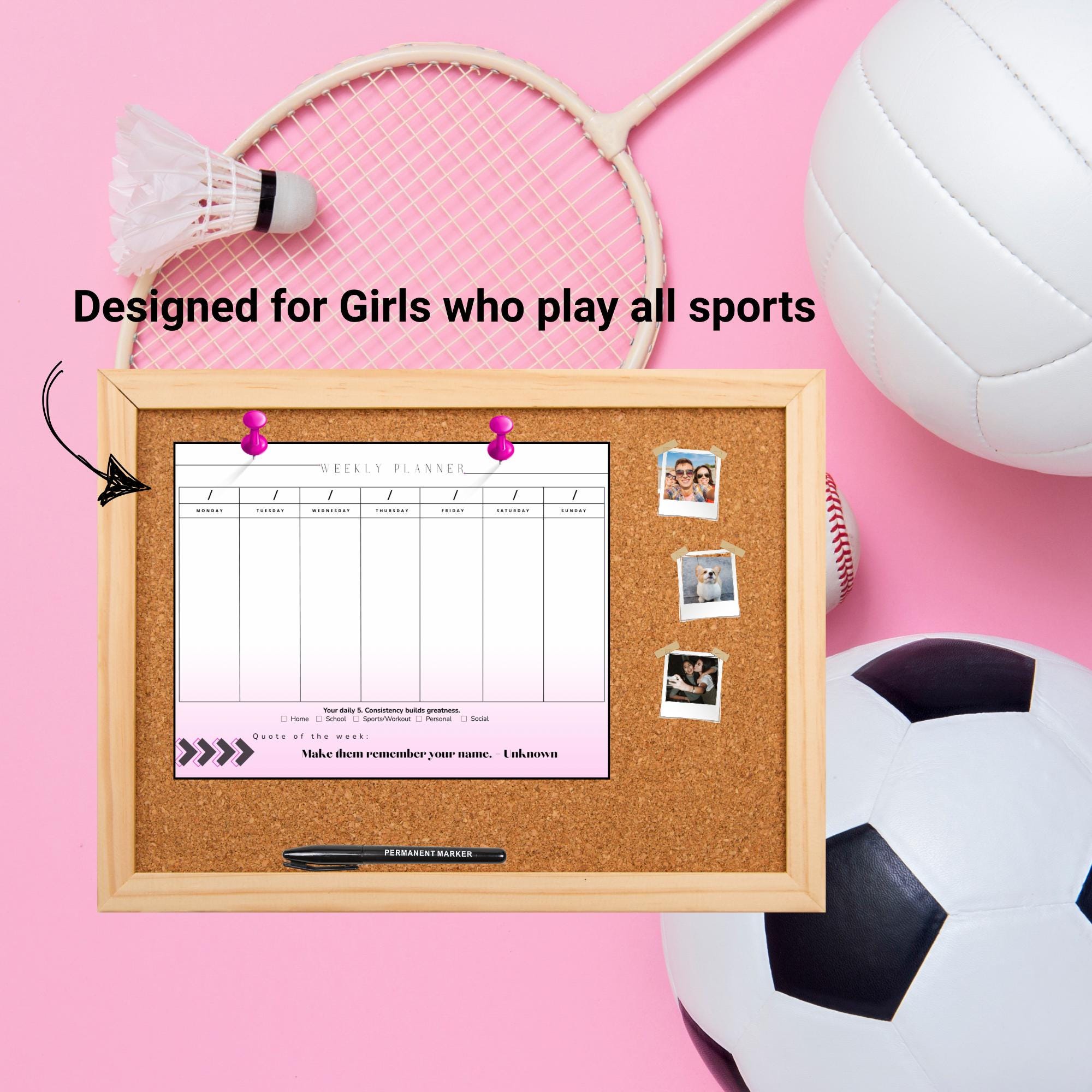 Athletic Teen Girl Weekly Planner – Sports-inspired Printable Calendar ...