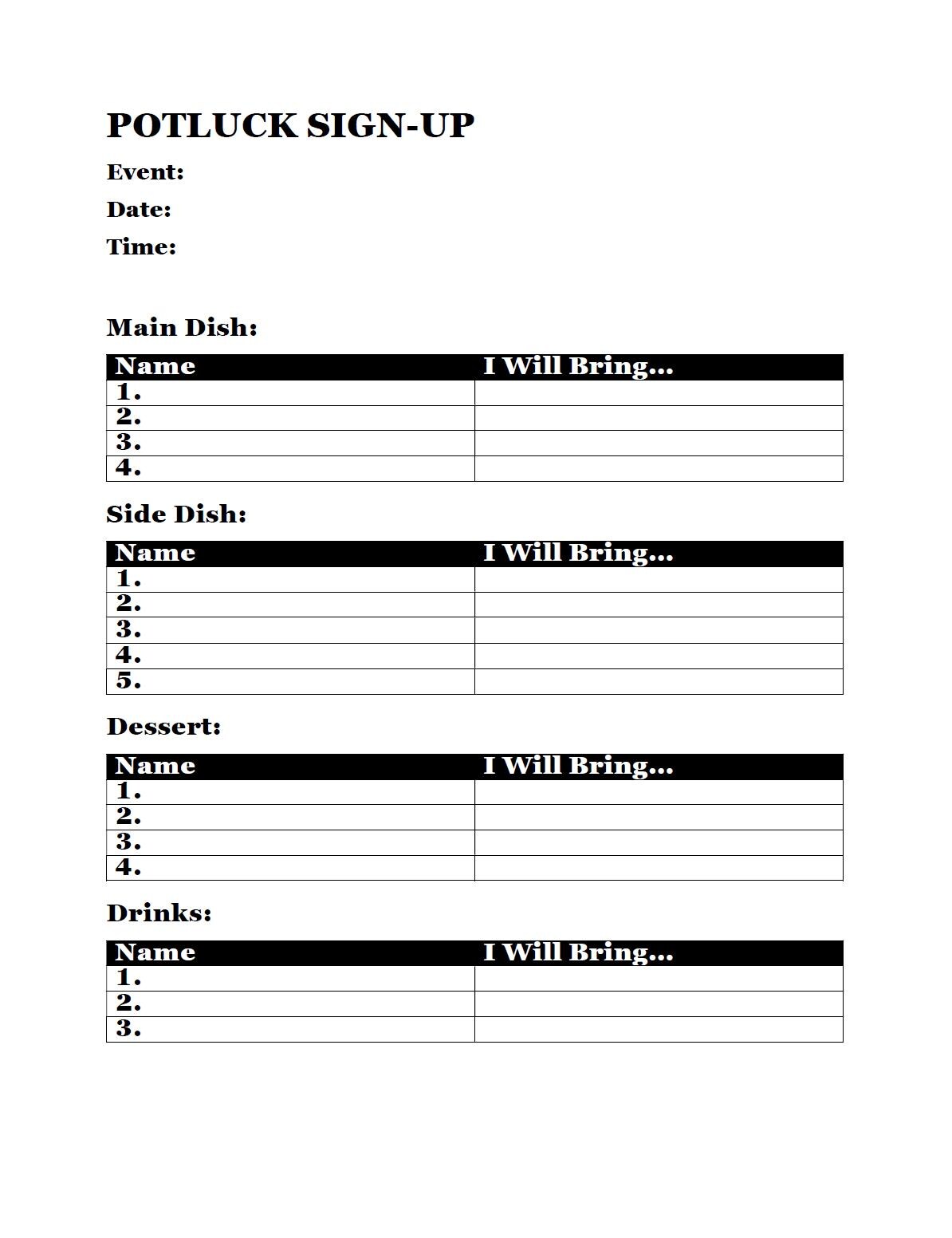 Potluck Sign-up Sheet - Etsy