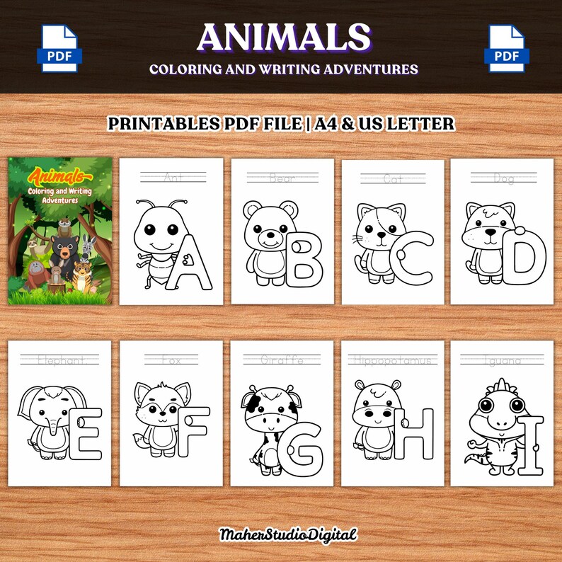 Animal Alphabet Coloring Book: A-Z Writing Practice, Preschool Learning ...