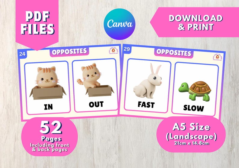 50 Opposites Flashcards for Kids | English Opposite Words Printable ...