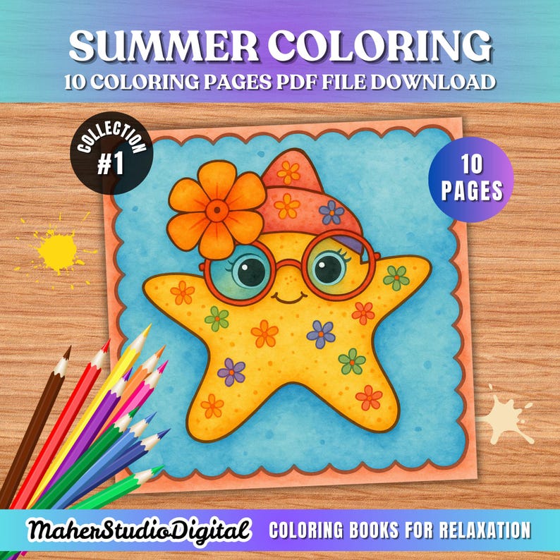 Summer Coloring Pages for Kids, Summer Activity Pages, Cute Ocean ...