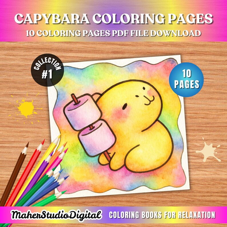 Cute Capybara Coloring Pages for Kids & Adults, 10 Printable PDF Pages ...