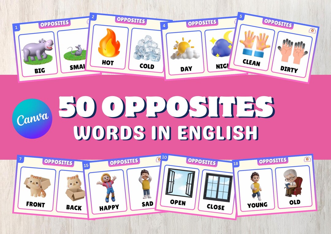 50 Opposites Flashcards for Kids | English Opposite Words Printable ...