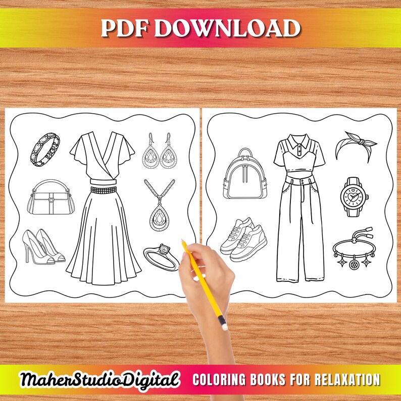 Summer Outfit Coloring Pages for Girls - Fashion Accessories & Dress ...