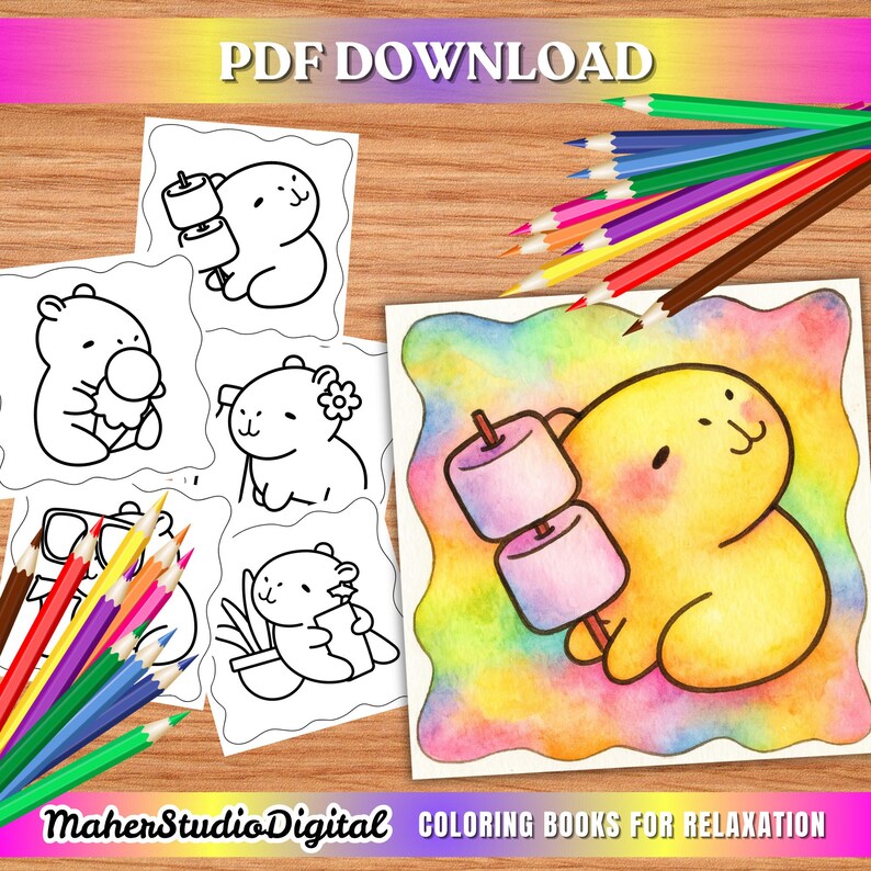 Cute Capybara Coloring Pages for Kids & Adults, 10 Printable PDF Pages ...