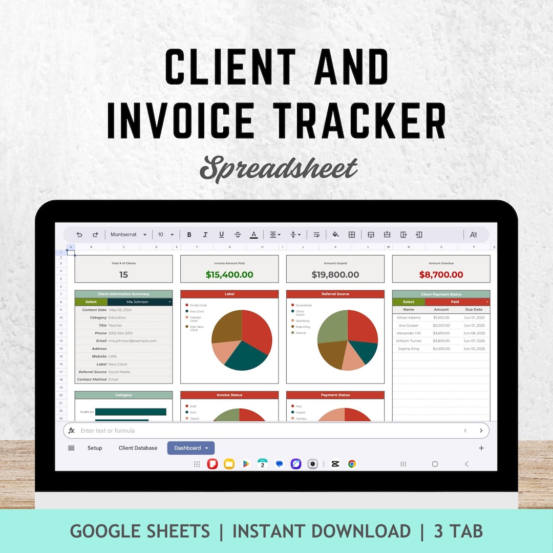 Client & Invoice Tracker Google Sheets | Business Dashboard Template ...