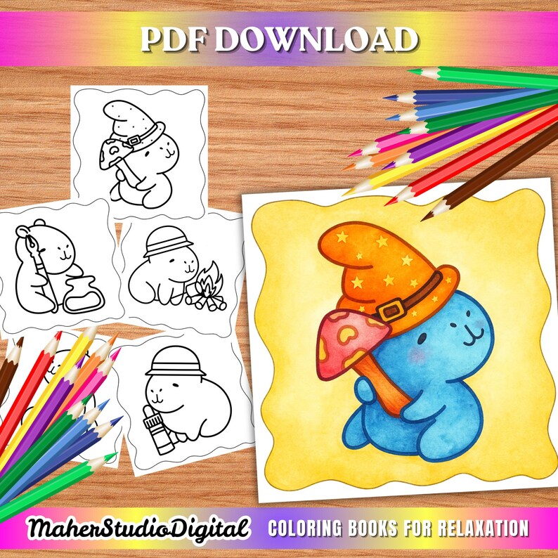 Cute Capybara Coloring Pages for Kids & Adults, 10 Printable PDF Pages ...