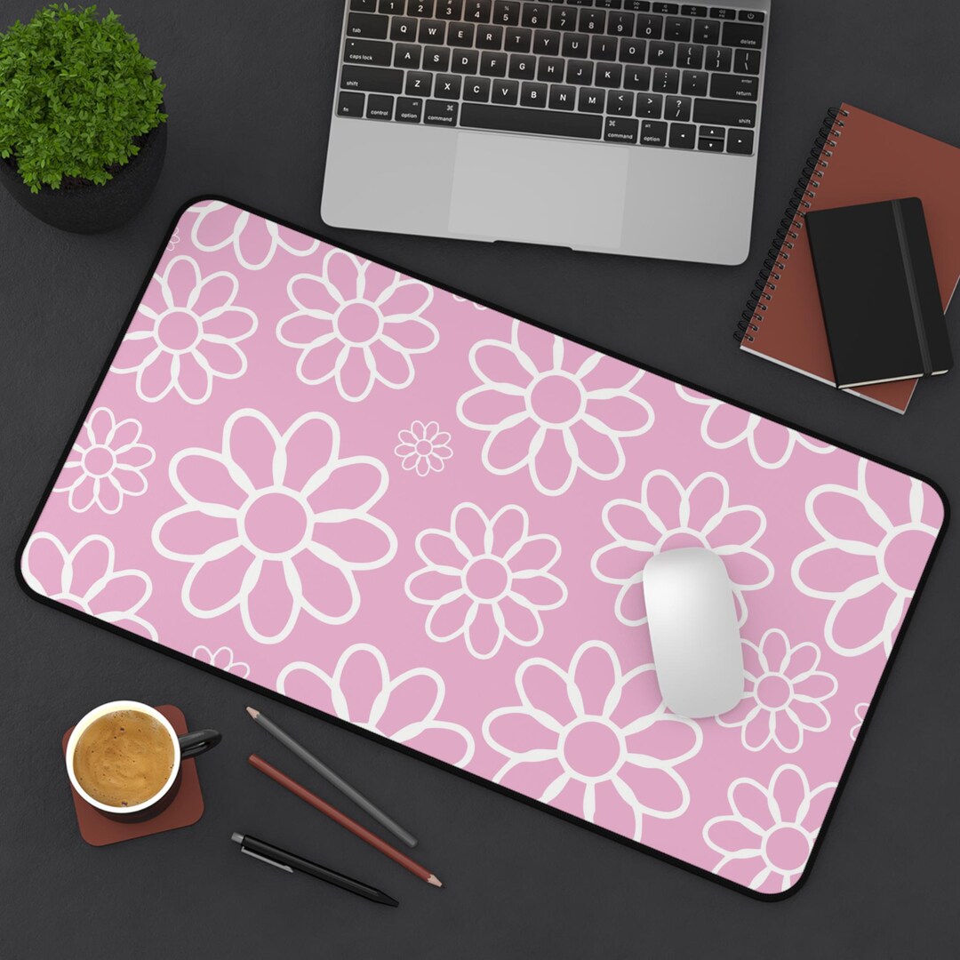 Pink Floral Desk Mat, Aesthetic Office Decor, Flower Desk Mat, Pink ...