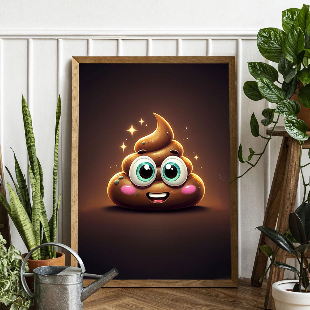 Cute Poop Art Print, Funny Bathroom Decor, Kawaii Poop Poster, Humorous ...