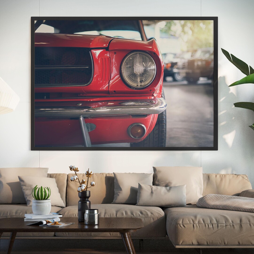 Red Vintage Car Front Print, Classic Muscle Car Wall Art, Retro Garage ...