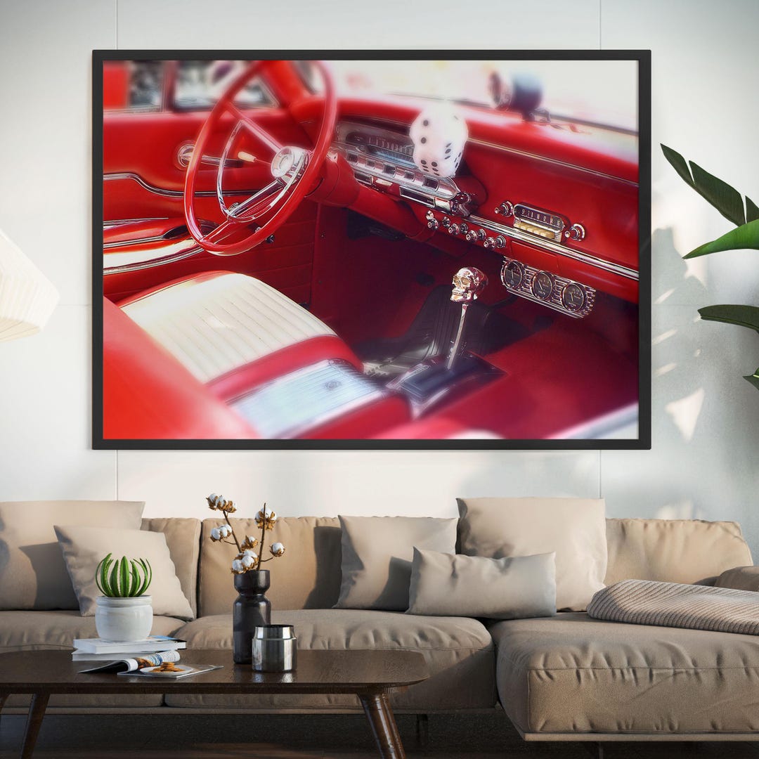 Retro Red Car Wall Art Set, Classic American Muscle Car Print, Vintage ...
