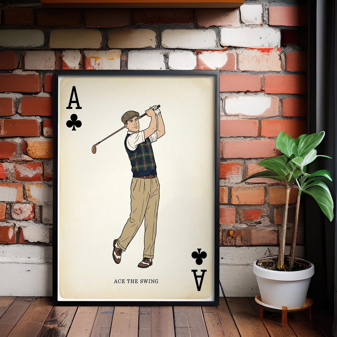Playing Card Wall Art - Navy Plaid Golf Poster – Vintage Country Club ...