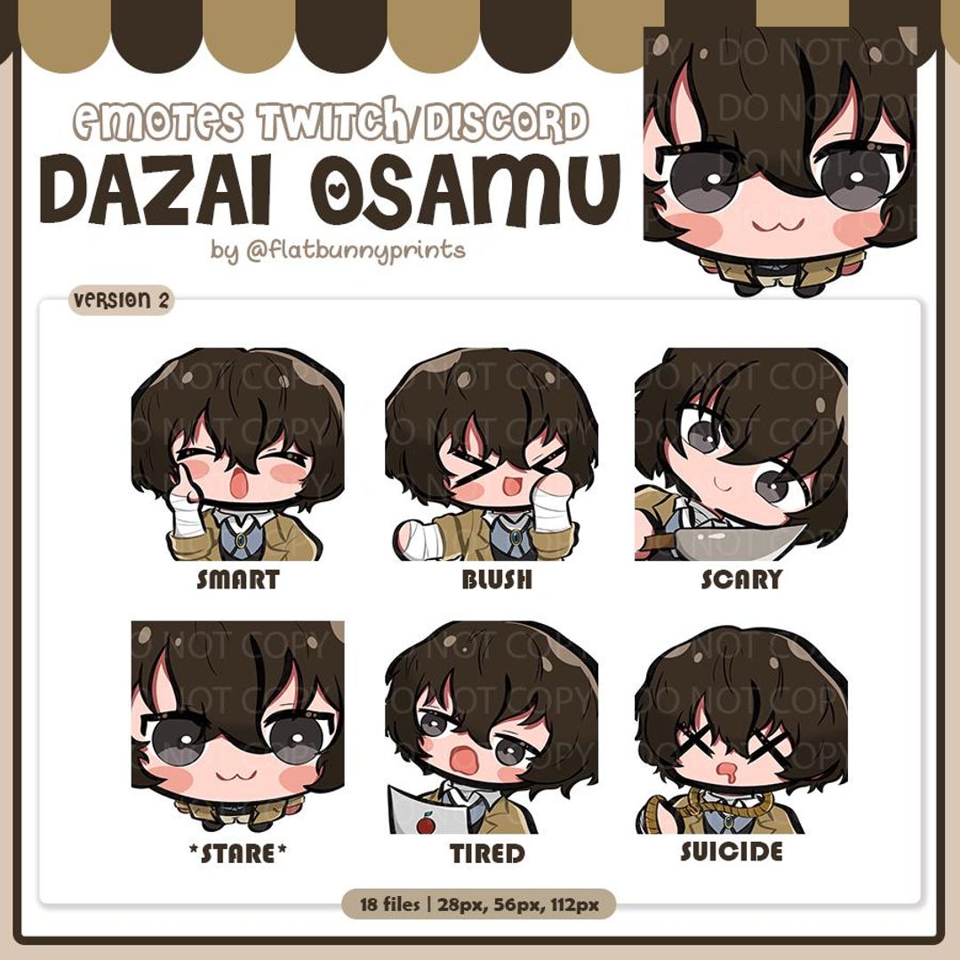 Dazai Osamu Emotes Set 2 Anime Twitch and Discord Emotes Bungou Stray ...