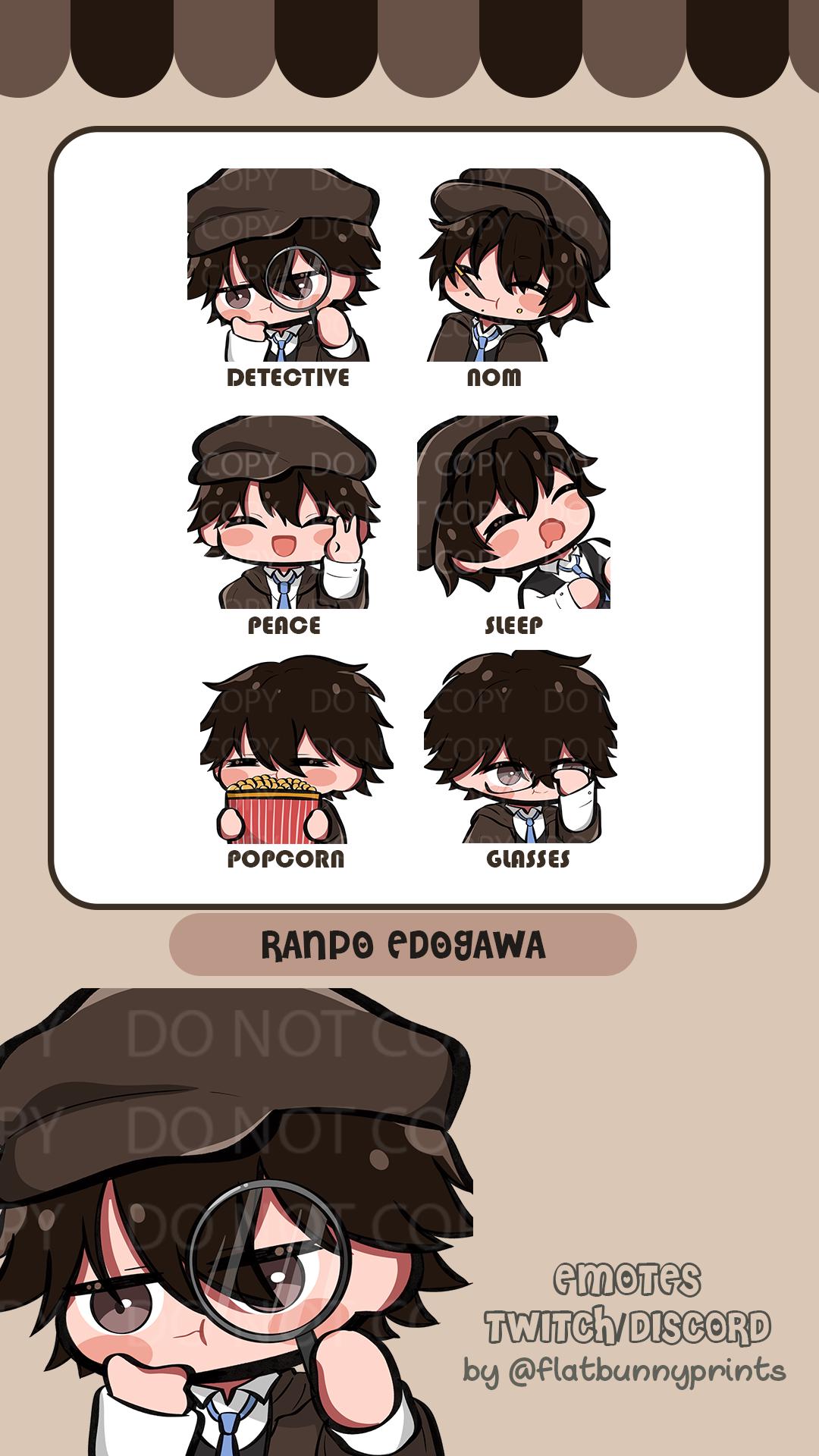 Ranpo Edogawa Set 1 Anime Twitch and Discord Emotes Bungou Stray Dogs ...