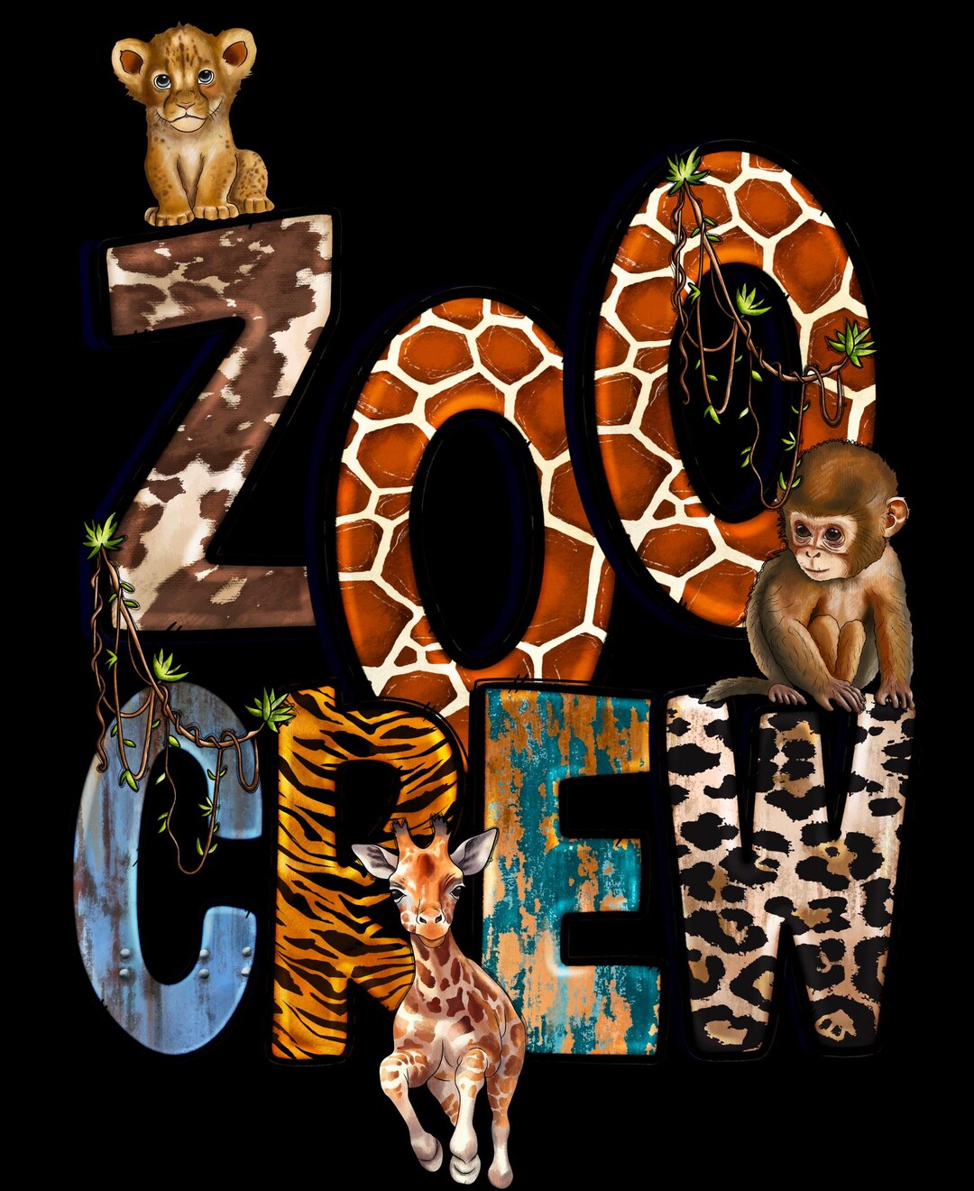 Zoo Crew PNG| Cute Safari Animal Print Design| Instant Download for DTF ...