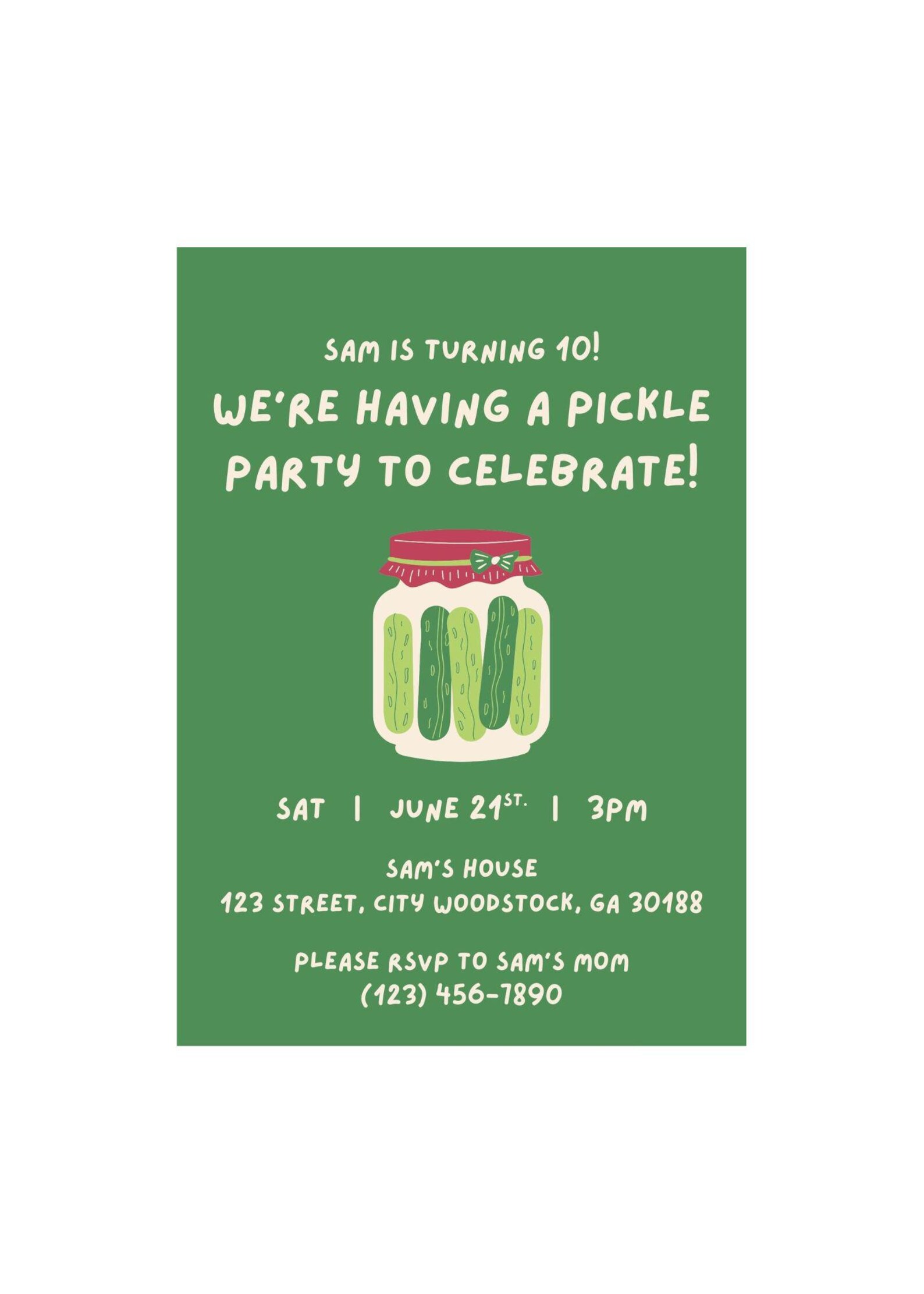 Pickle Birthday Party Invitation - Etsy