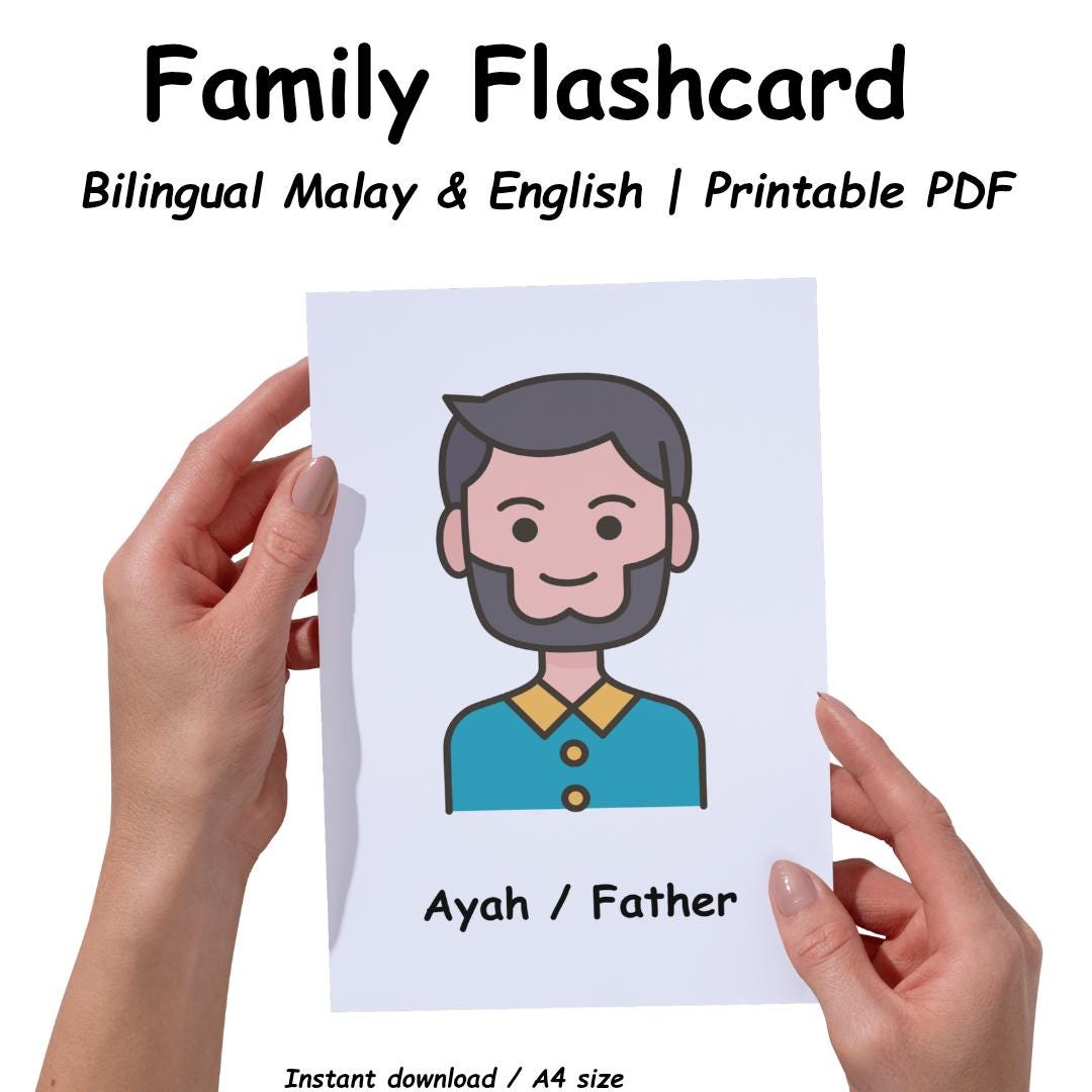 Printable Family Flashcards – Bilingual Malay & English | Cartoon Style ...