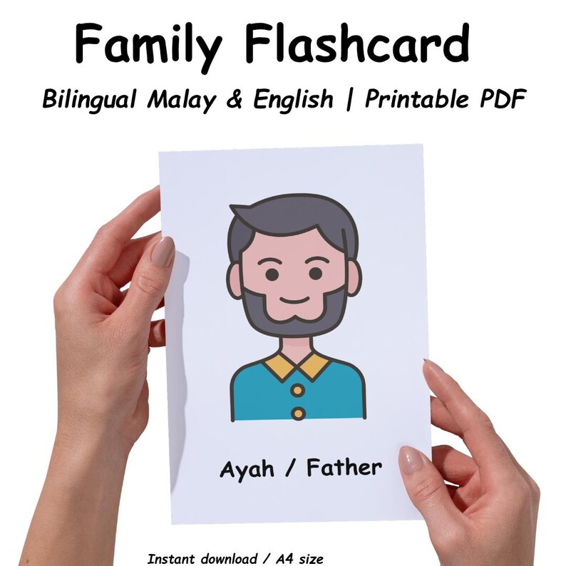 Printable Family Flashcards – Bilingual Malay & English | Cartoon Style ...