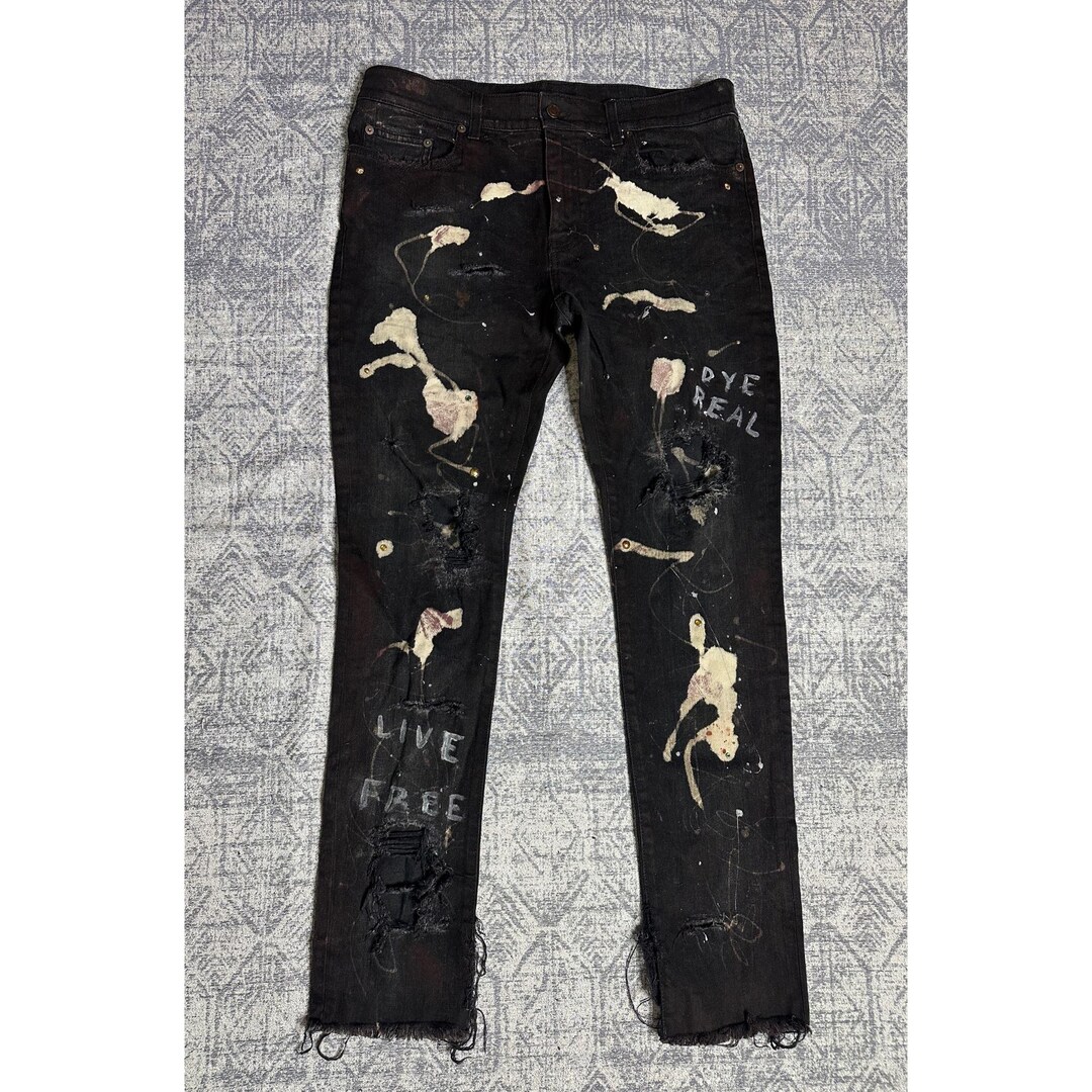 Custom Reworked Embellished Bleached Distressed Paint Stained Dyed ...