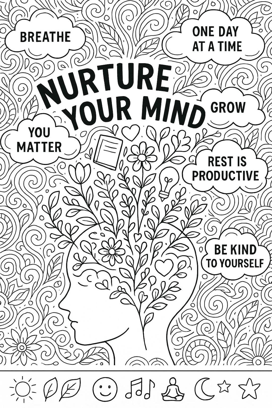 Mental Health Coloring Pages: Self Care Relaxation (set of 5) - Etsy